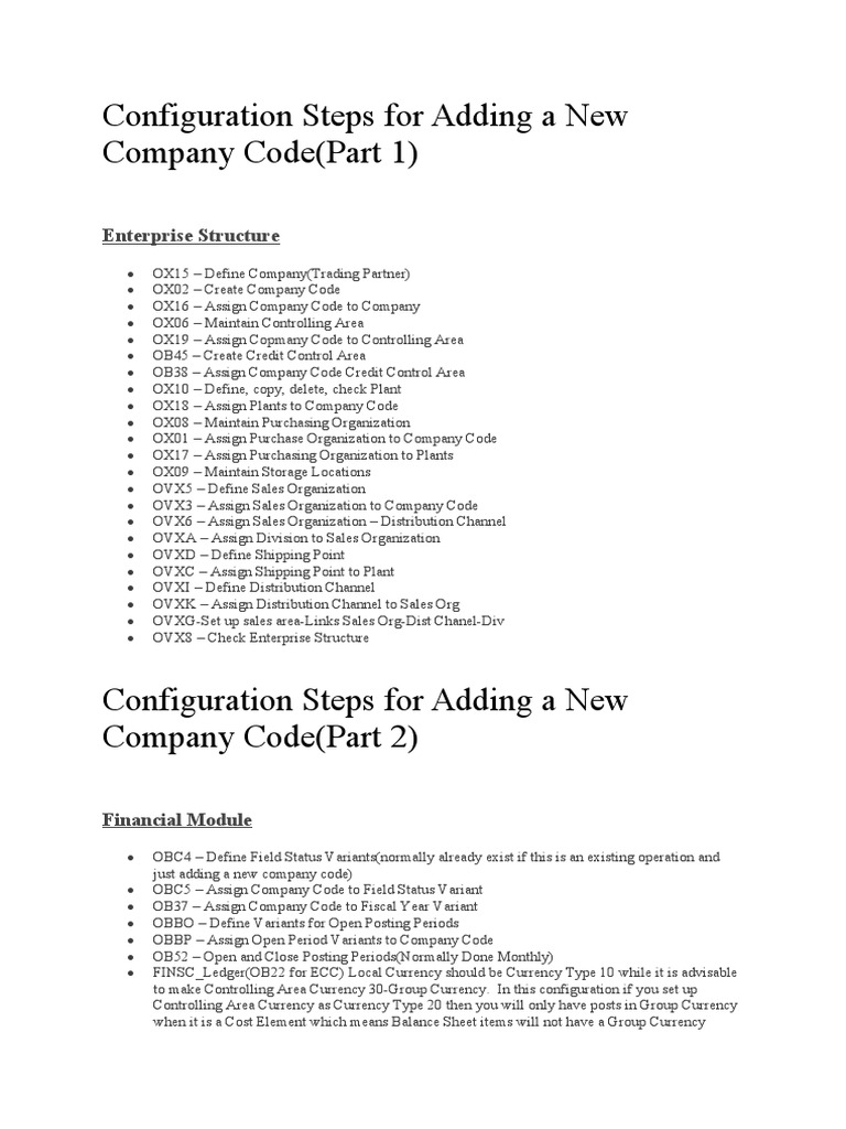 Configuration Steps For Adding A New Company Code | PDF | Invoice ...