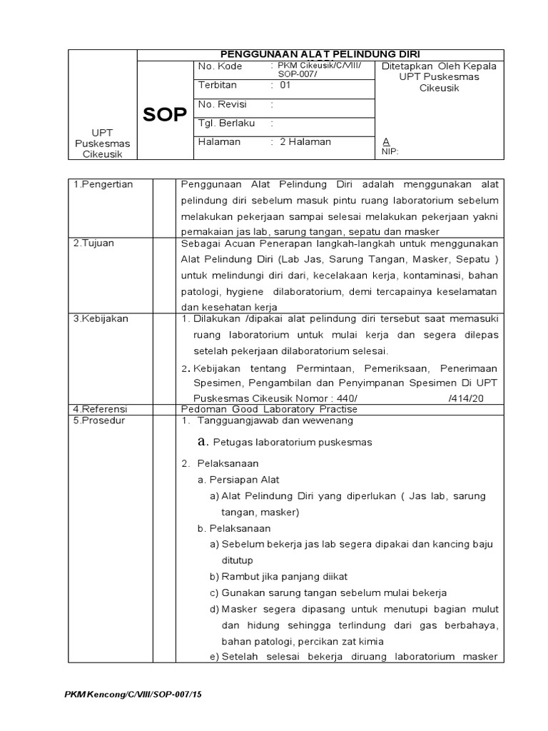 SOP Penggunaan APD | PDF