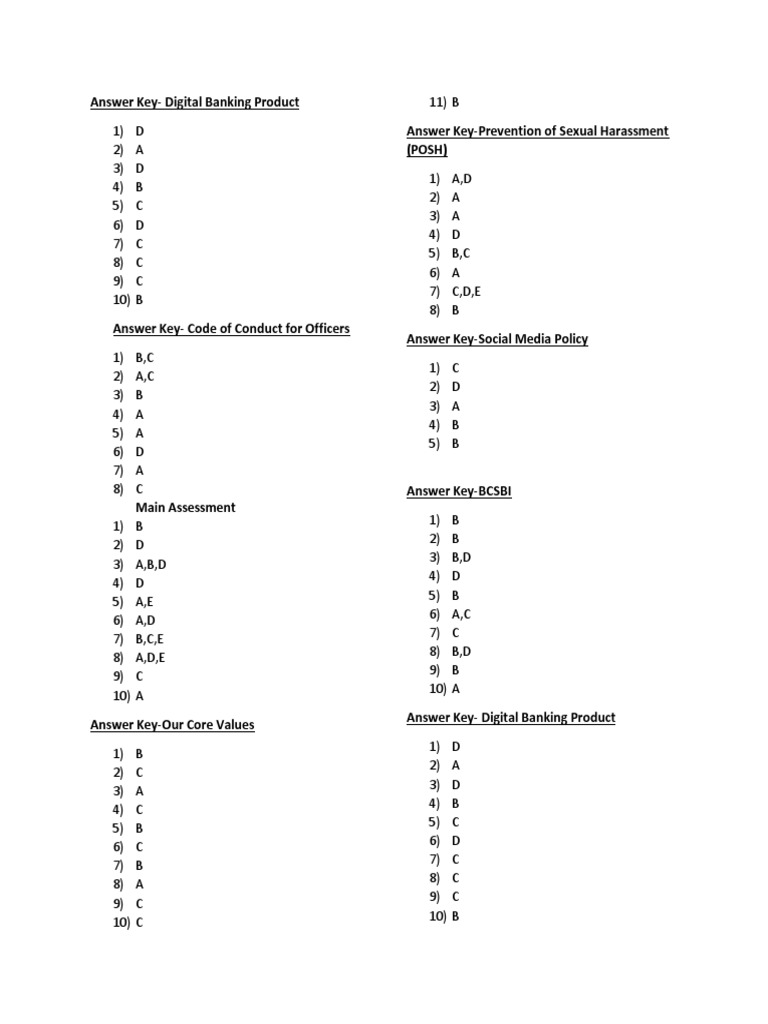 Digital Banking Answer Key | PDF