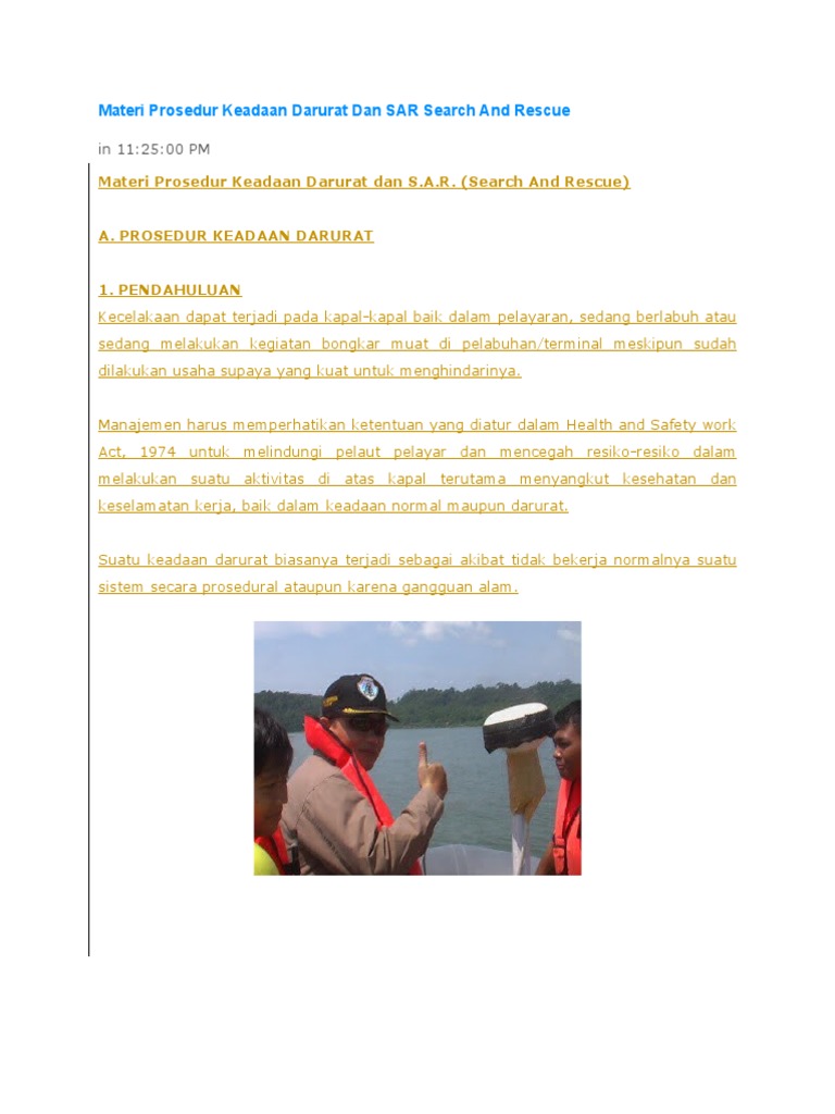 Materi Prosedur Keadaan Darurat Dan SAR Search and Rescue | PDF