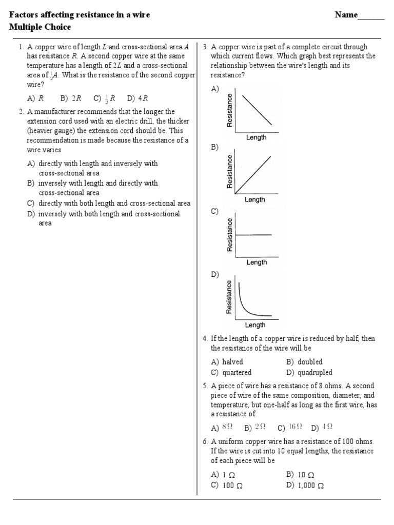 Factors Affecting Resistance in A Wire-1 | PDF | Electrical Resistance ...