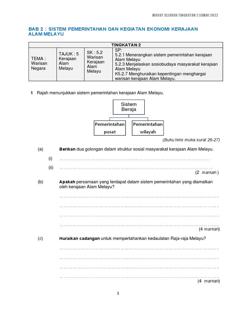 Mocut Sejarah Form 2 | PDF