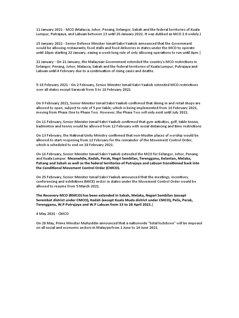 Chronology Mco and Cmco | PDF | Malaysia | Government