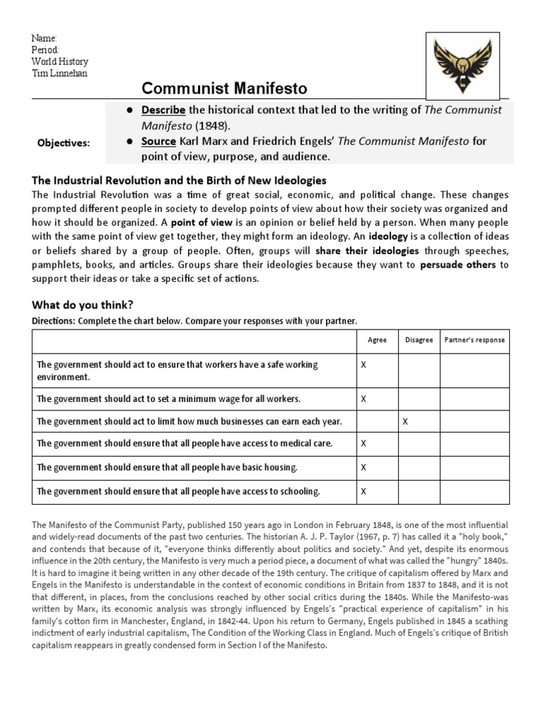 Communist Manifesto: Describe Source Point of View, Purpose, and ...