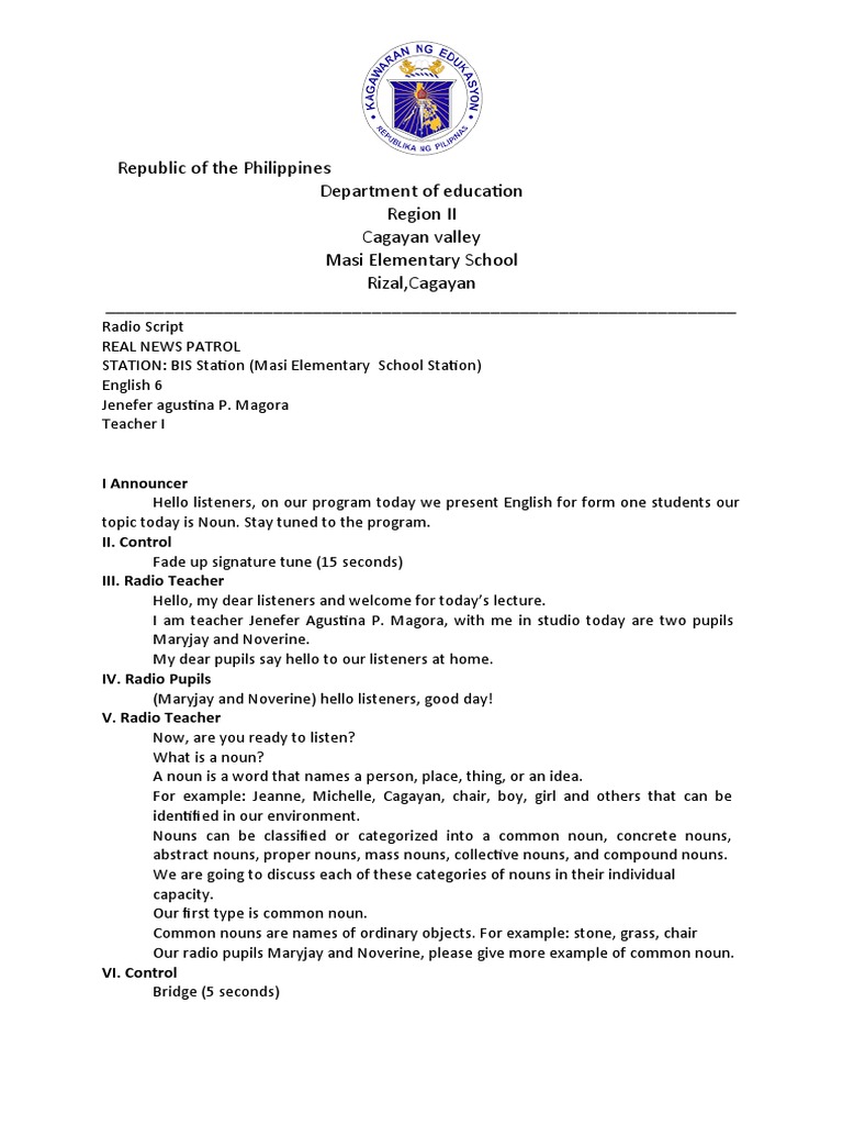 Republic of The Philippines Department of Education Region II Cagayan Valley Masi Elementary ...