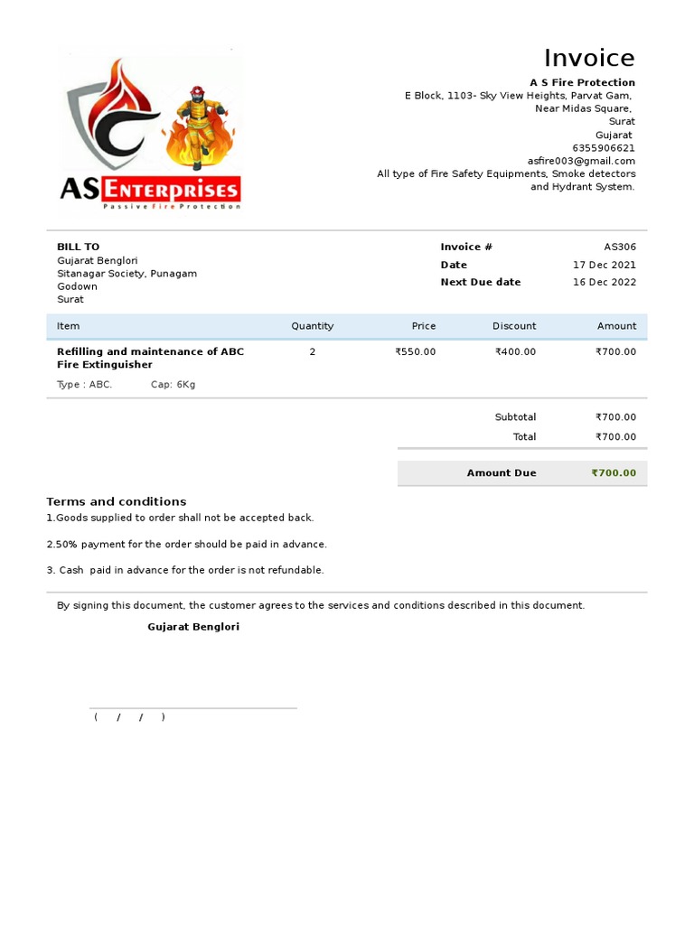 Invoice: A S Fire Protection | Download Free PDF | Business