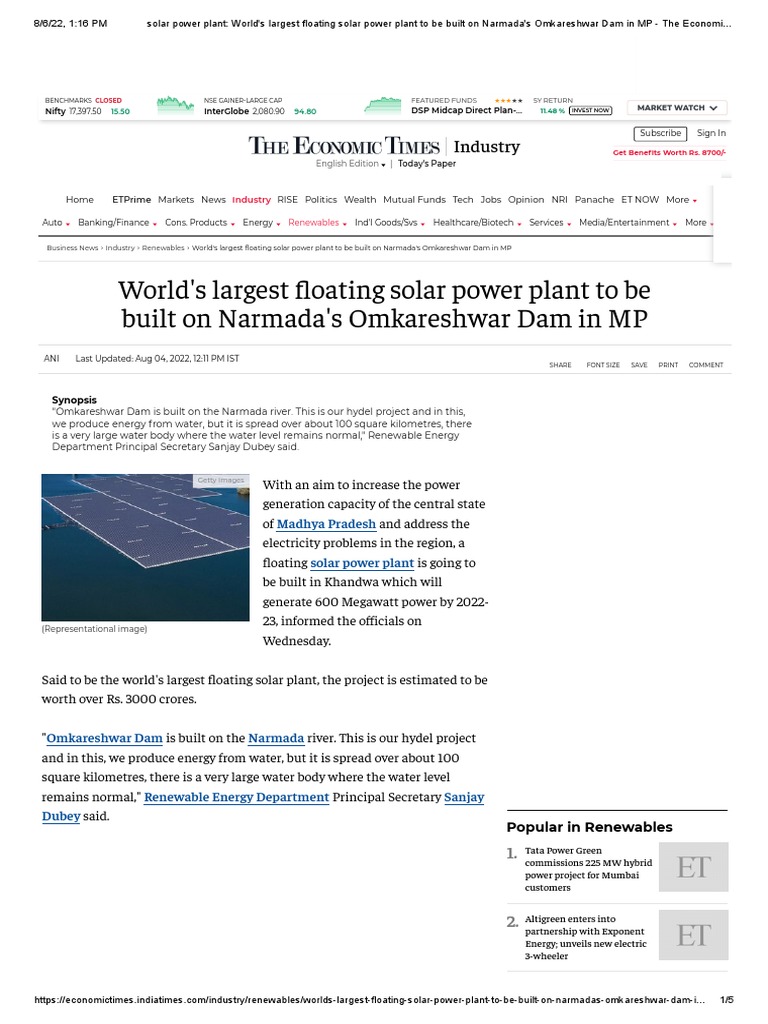 Solar Power Plant - World's Largest Floating Solar Power Plant To Be ...