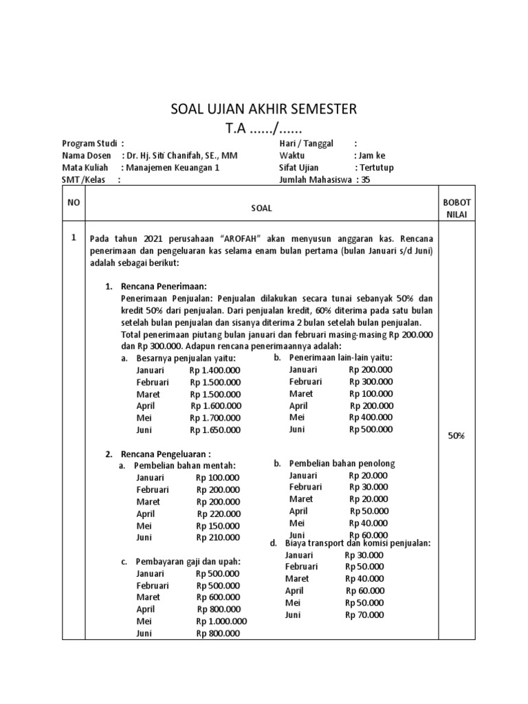 New Soal MNJ Keu 1 Uas | PDF
