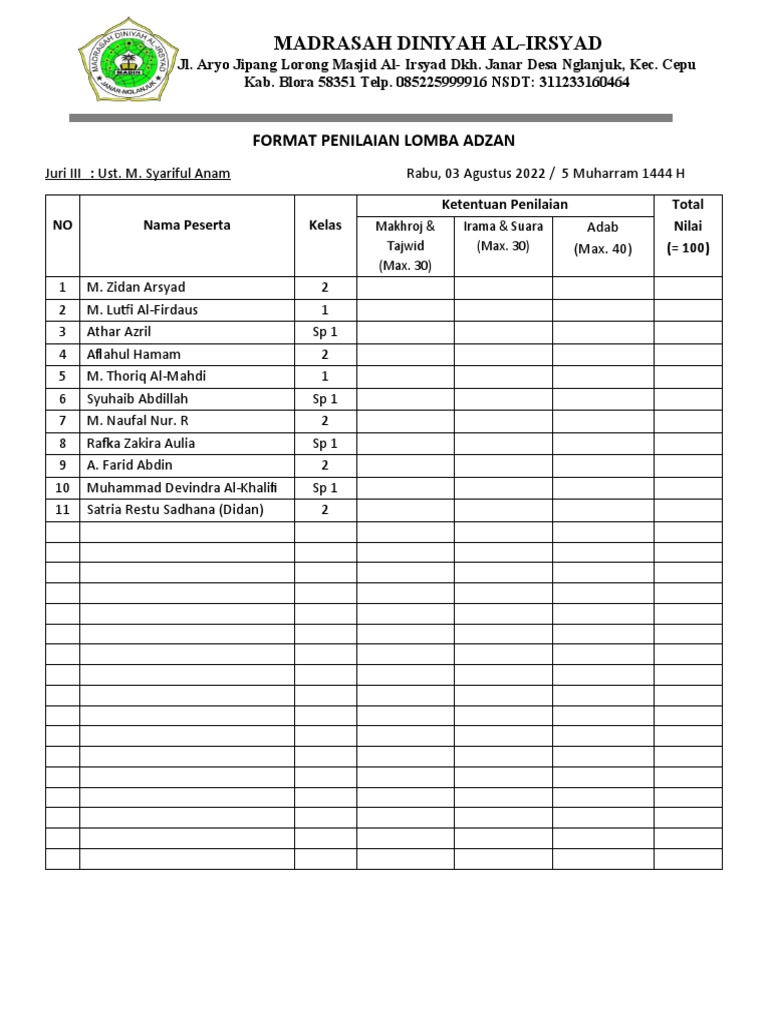 Juri 3 Lomba Adzan | PDF