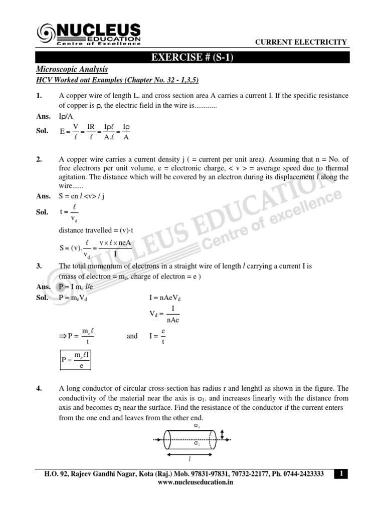 Current Electricity Sheet Solns | PDF | Electrical Resistivity And ...