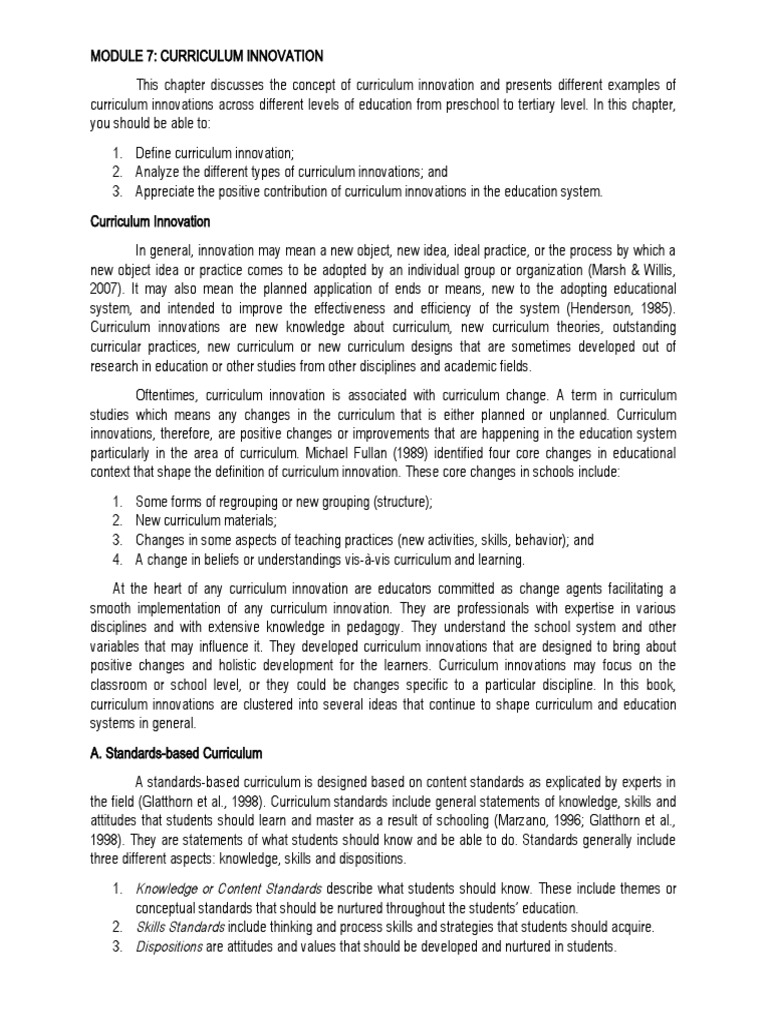 Module 7 Curriculum Innovation | PDF | Curriculum | Differentiated ...