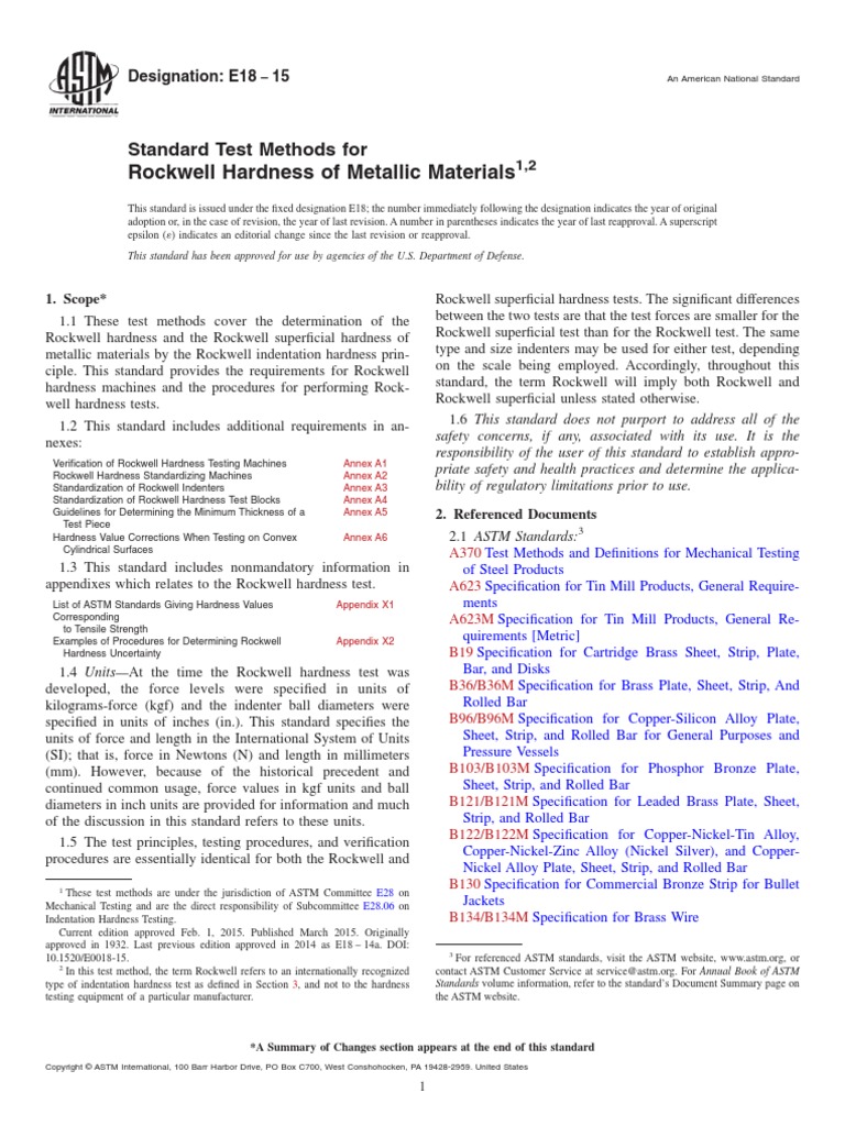 Astm E18 | PDF | Hardness | Sheet Metal