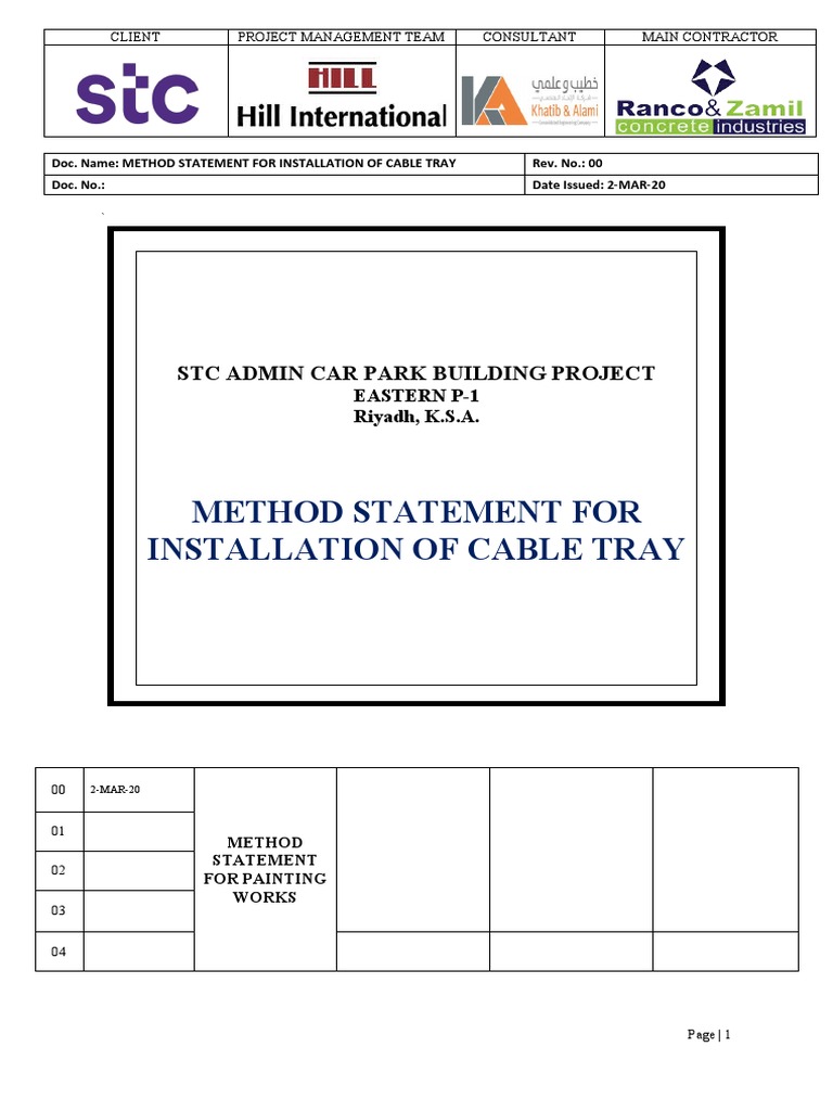 Method Statement For Installation of Cable Tray: STC Admin Car Park ...