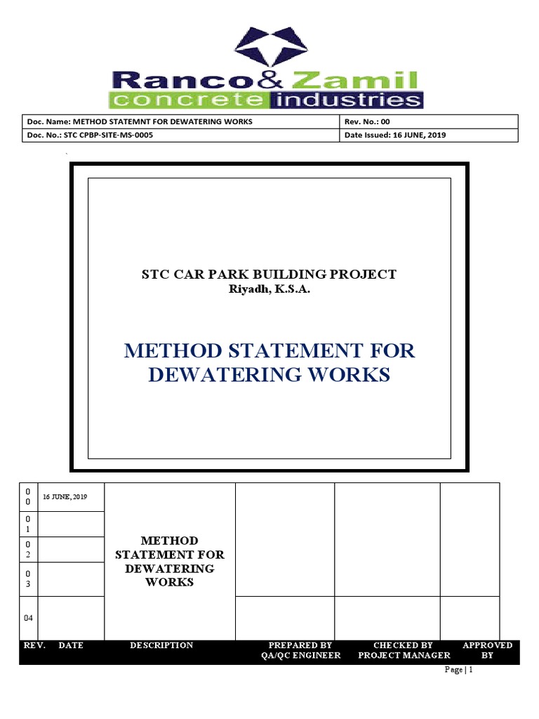 Dewatering Method Statement for Project | PDF | Water | Occupational ...