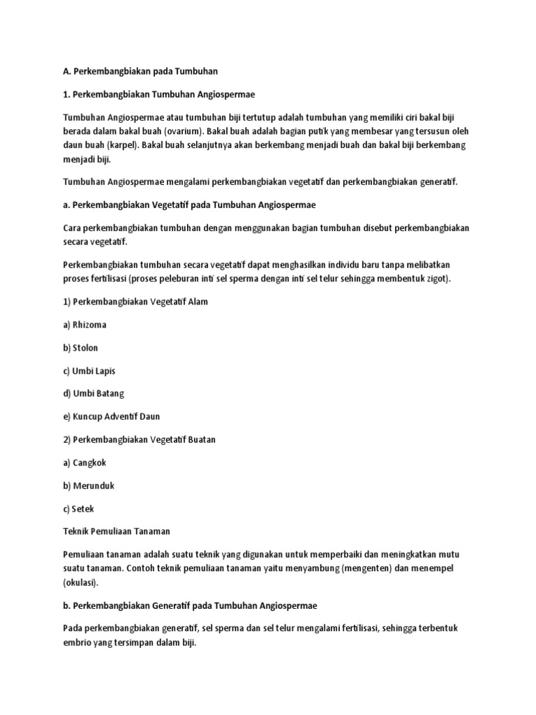 Bab 2 Sistem Perkembangbiakan Pada Tumbuhan Dan Hewan | PDF