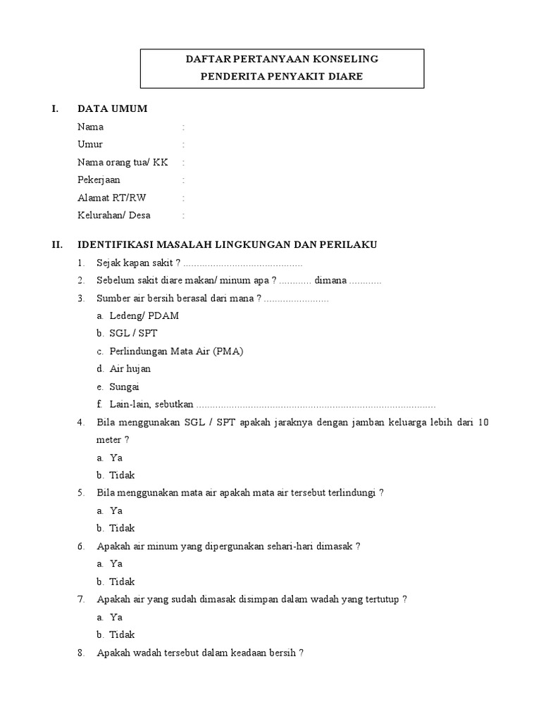 Form Konseling Diare (Dalam Gedung) | PDF