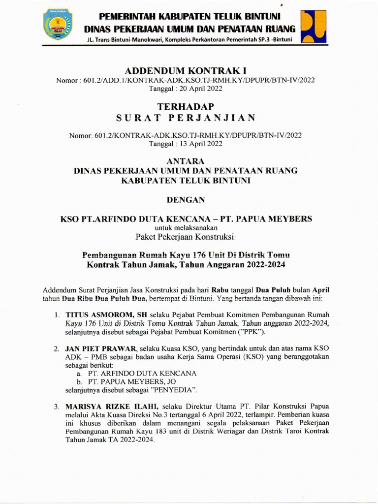 Kontrak Rumah Kayu Distrik Tomu | PDF
