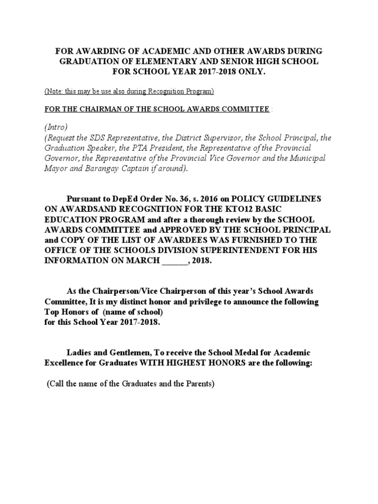 (Note: This May Be Use Also During Recognition Program) : For The ...