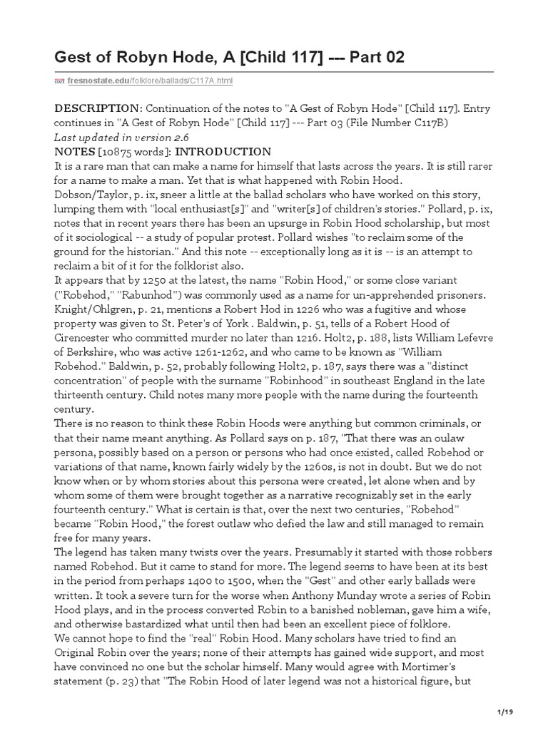 Gest of Robyn Hode A Child 117 - Part 02 | PDF | Robin Hood