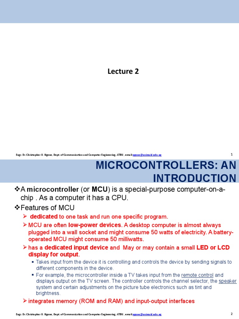 CCE 529 Lect 2 (New) | PDF | Microcontroller | Central Processing Unit