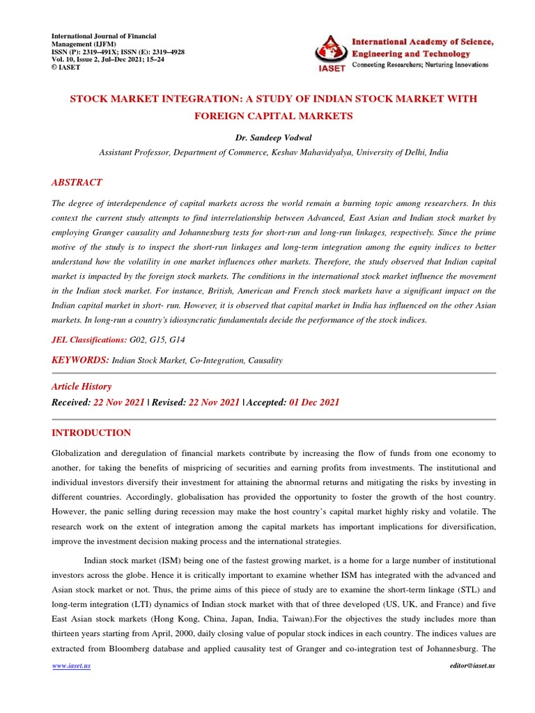 Reviewed - Stock Market Integration A Study of Indian Stock Market With ...