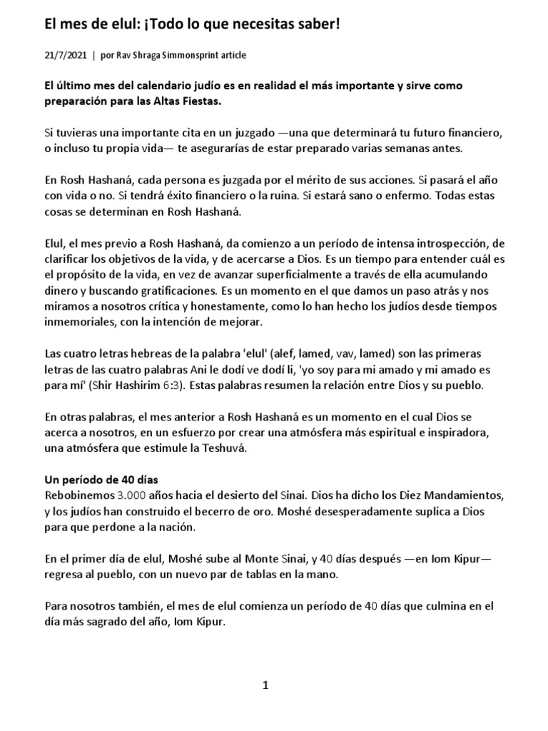 Elul-1 - El Mes de Elul - Todo Lo Que Necesitas Saber | PDF | Ley judía ...