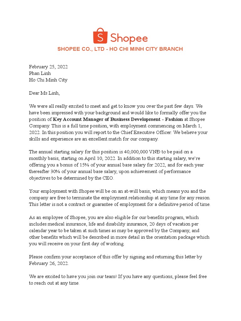 Shopee Co., LTD - Ho Chi Minh City Branch | PDF