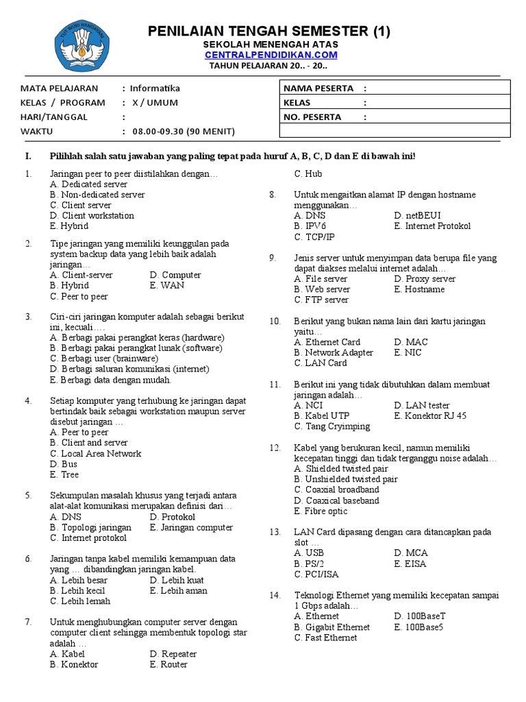 PTS Informatika Kelas 11 SEM 1 #2 | PDF