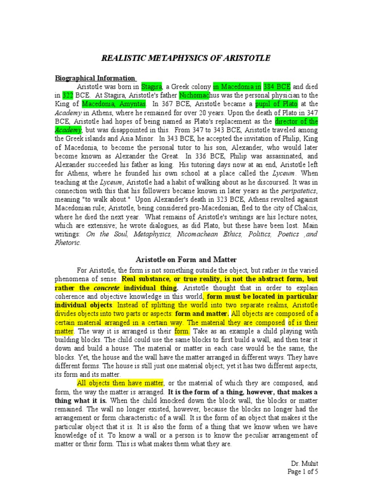 Aristotle's Realistic Metaphysics Explained | PDF | Causality | Aristotle