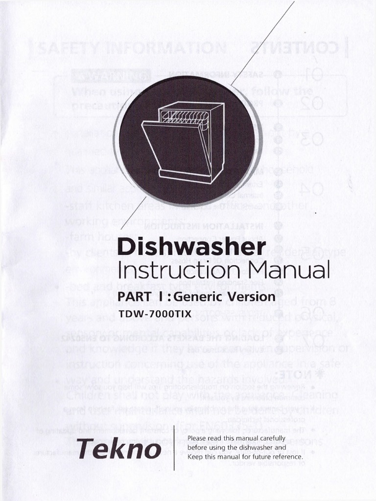 Tekno TDW 7000TIX UserManual | PDF | Dishwasher | Ac Power Plugs And ...