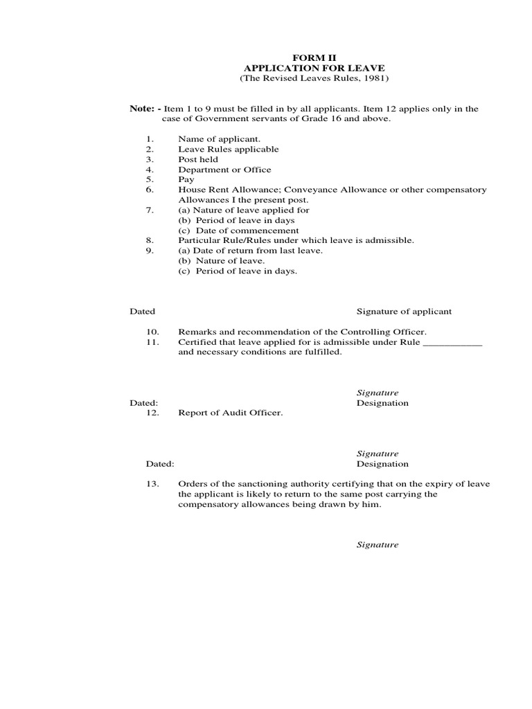 Form Ii Application For Leave: Signature | PDF