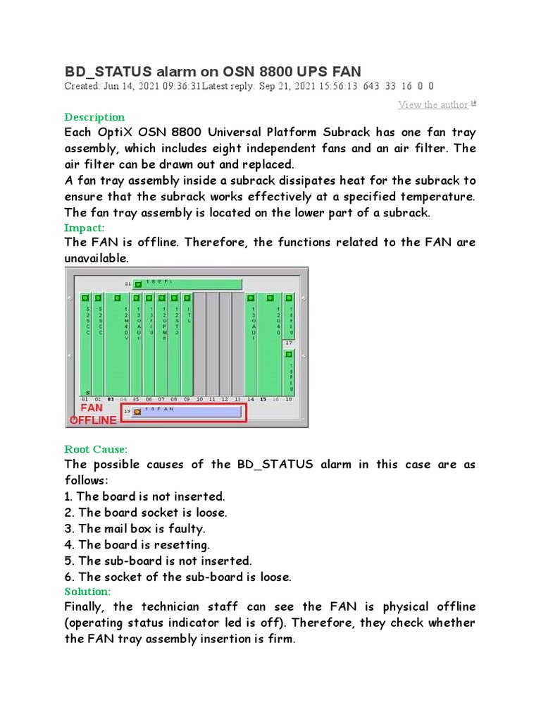 BD - STATUS Alarm On OSN 8800 UPS FAN | PDF
