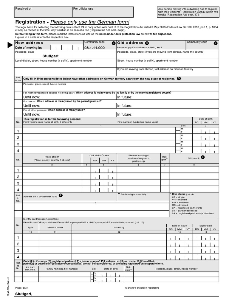 Registration - Please Only Use The German Form!: New Address Old ...
