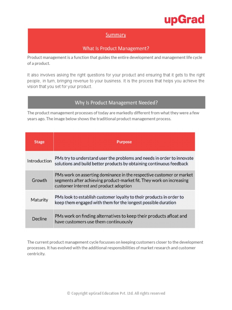 What Is Product Management Session Summary Pdf Copyright Business