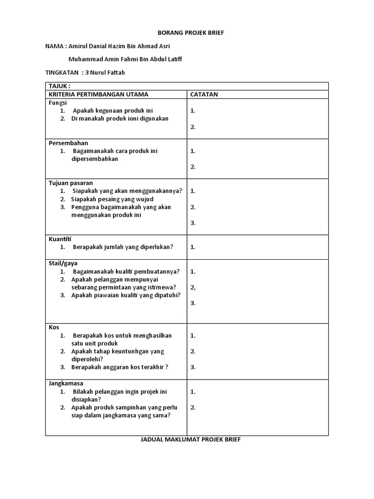 Borang Projek Brief | PDF