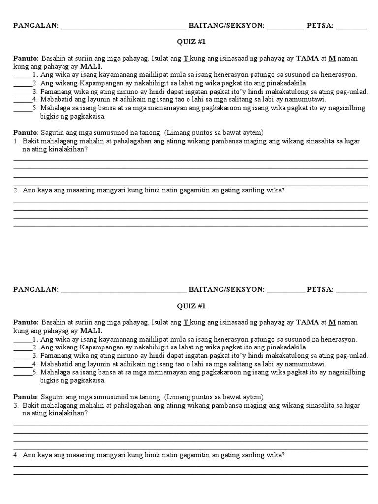 Pagsusulit Sa Filipino | PDF