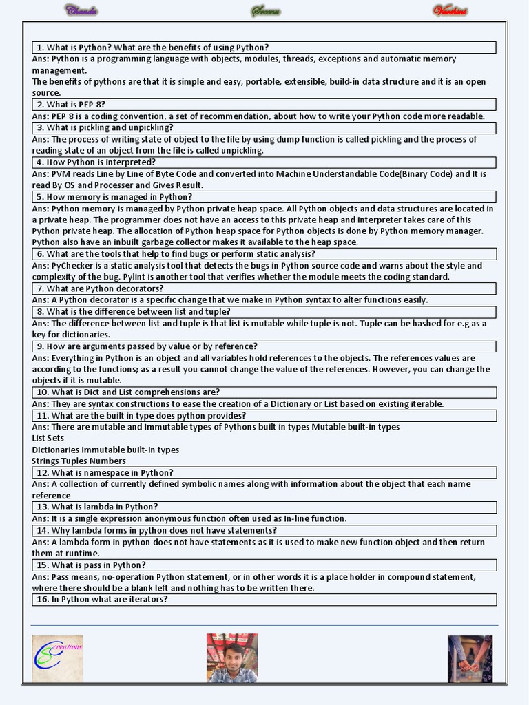 Python Interview Questions and Answers | PDF | Python (Programming Language) | Anonymous Function