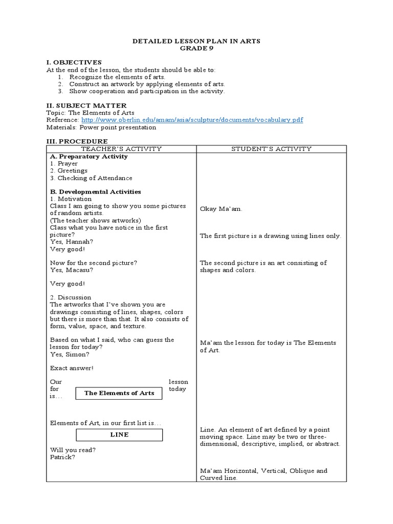 Detailed Lesson Plan in Arts | PDF | Color | Lesson Plan