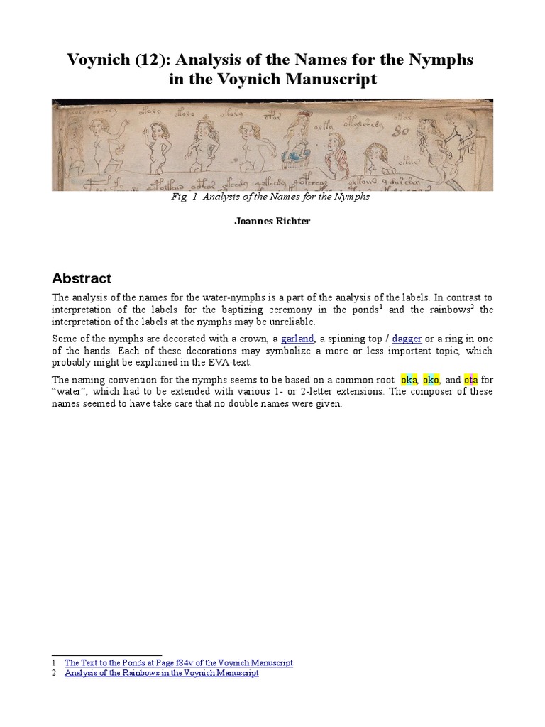 Voynich Nymph Names Analysis | PDF | Social Science | History