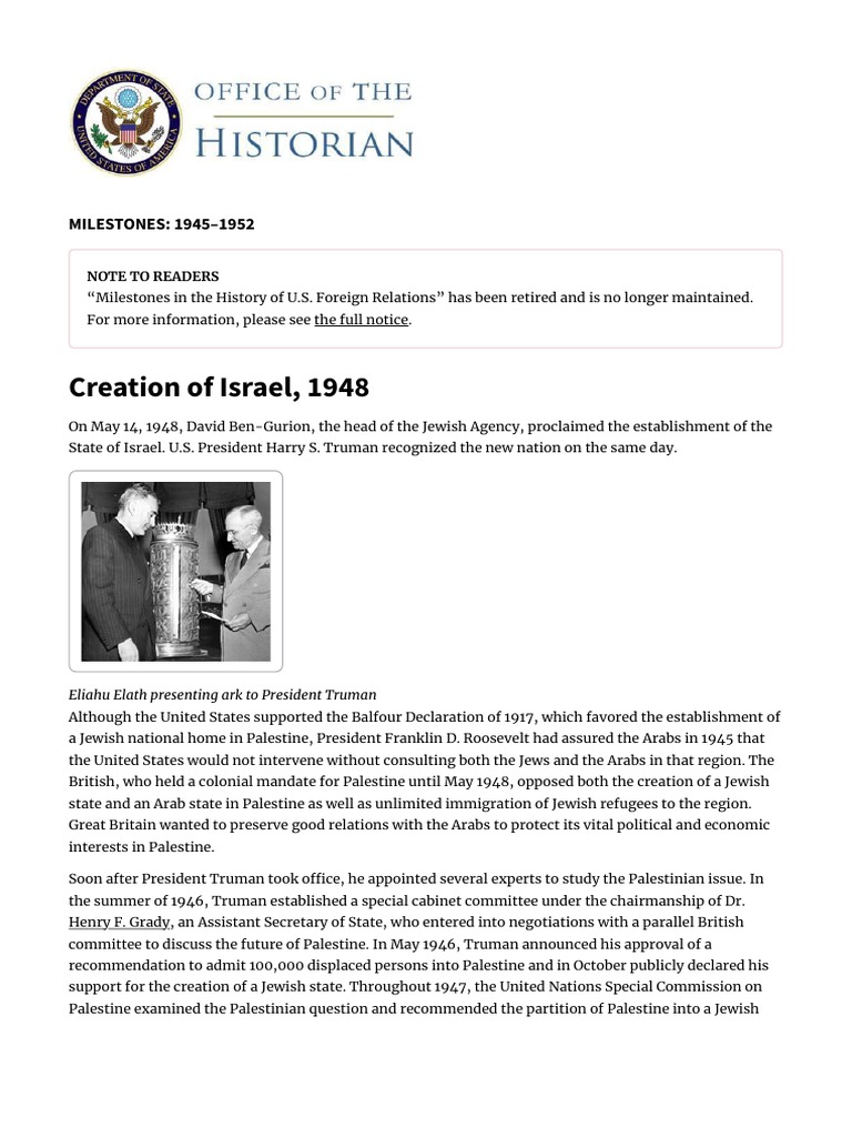 U.S. Role in Israel's 1948 Creation | PDF | Mandatory Palestine | Islam ...