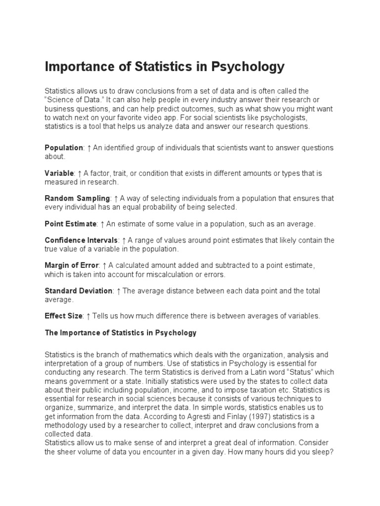 Role of Statistics in Psychology | PDF | Statistics | Psychology