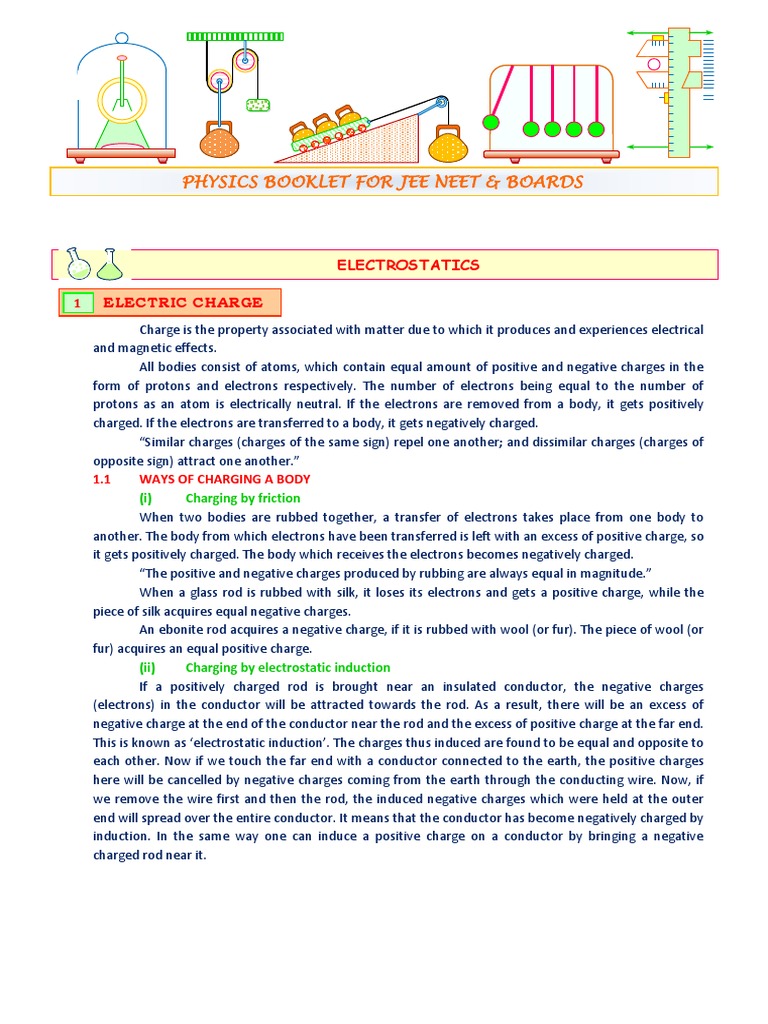 Physics Booklet For Jee Neet & Boards: Electrostatics Electric Charge | PDF | Electric Charge ...