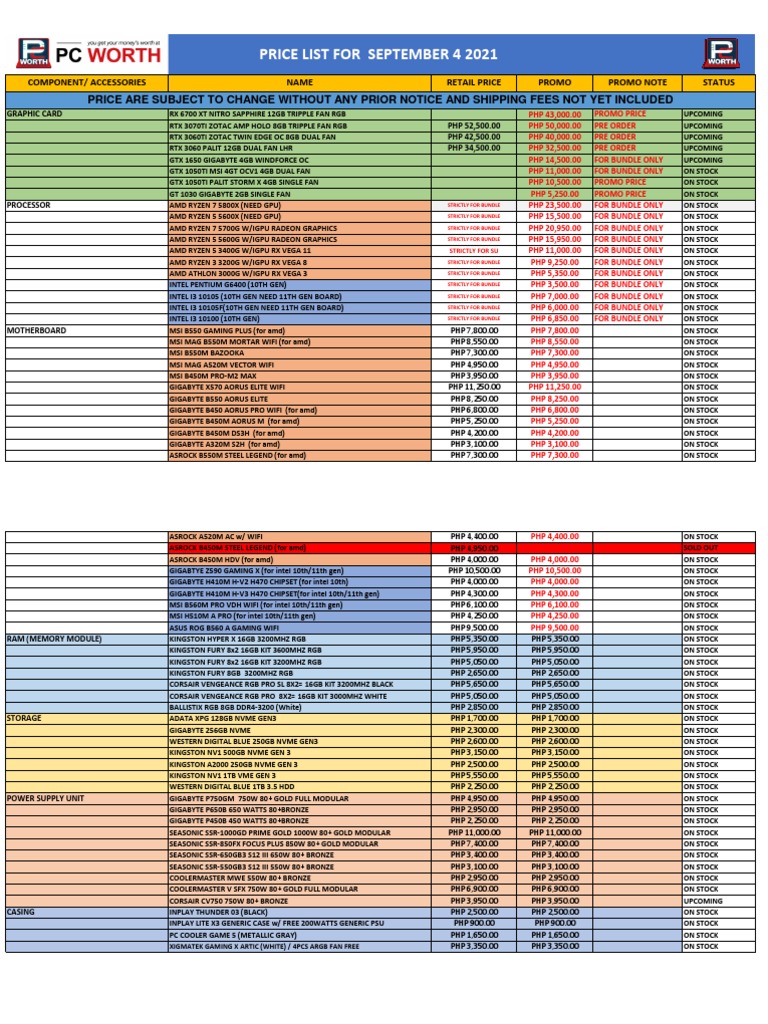 PC WORTH Price List | PDF | Graphics Processing Unit | Advanced Micro ...