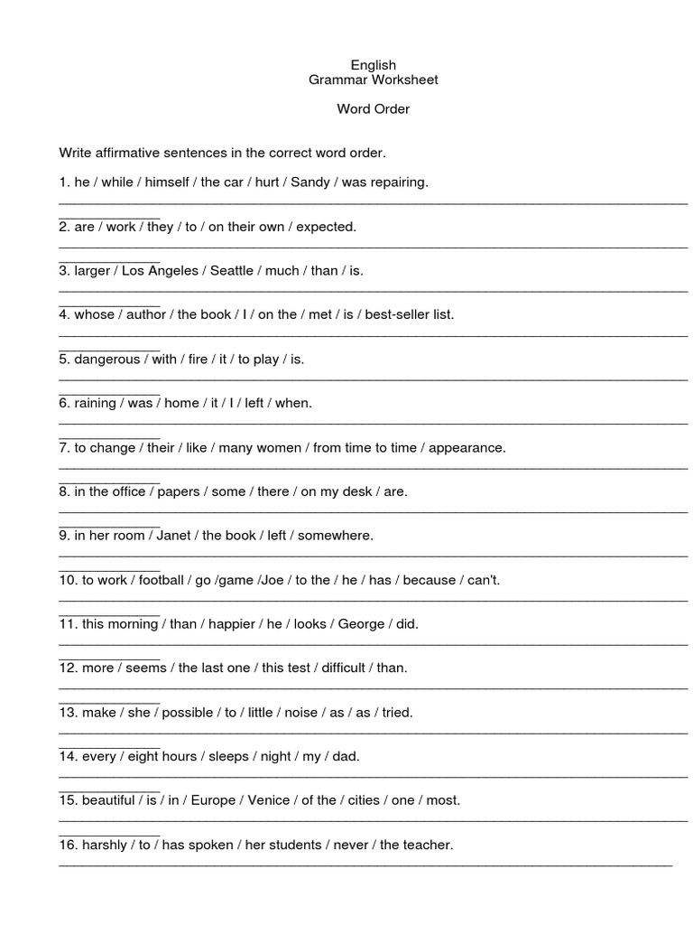 English Grammar Worksheet Word Order | PDF | Cognition | Cognitive Science