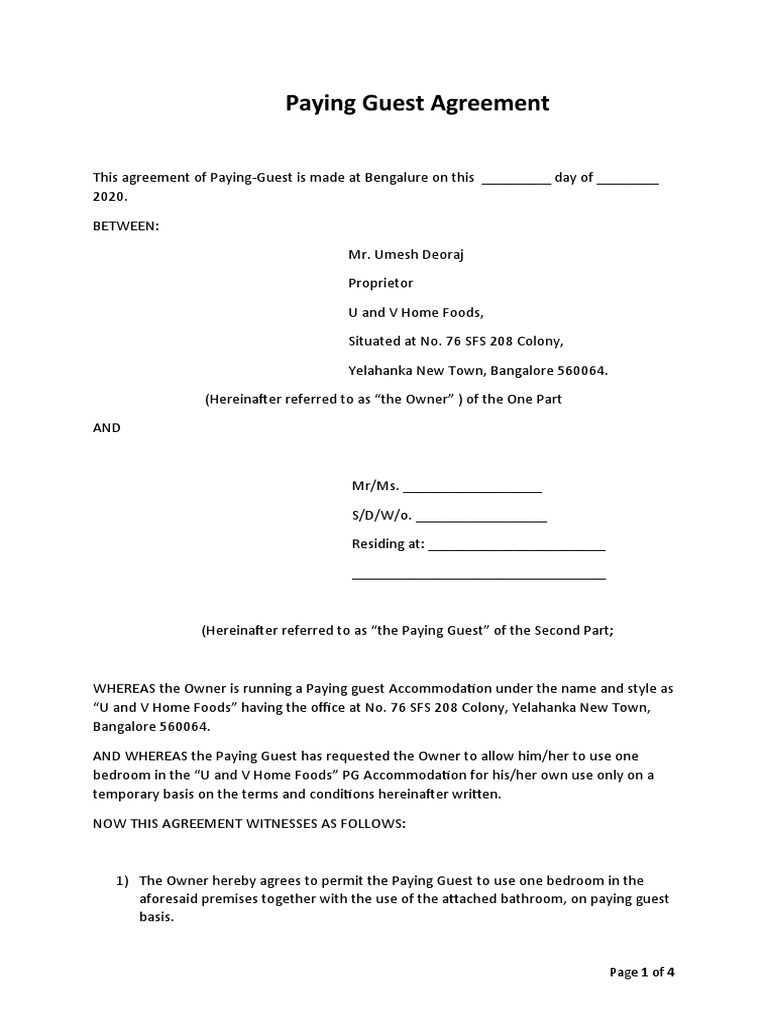 Paying-guest-agreement | PDF | Lease