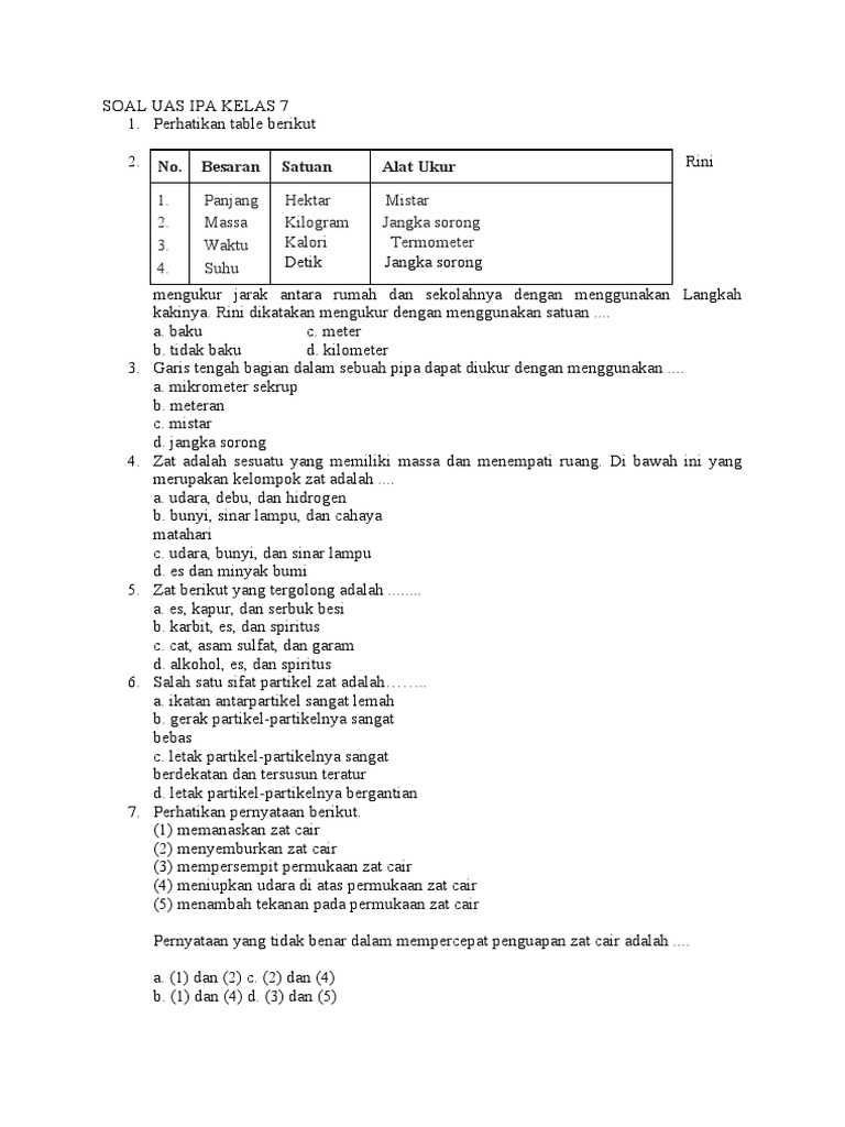Soal Uas Ipa Kelas 7 | PDF