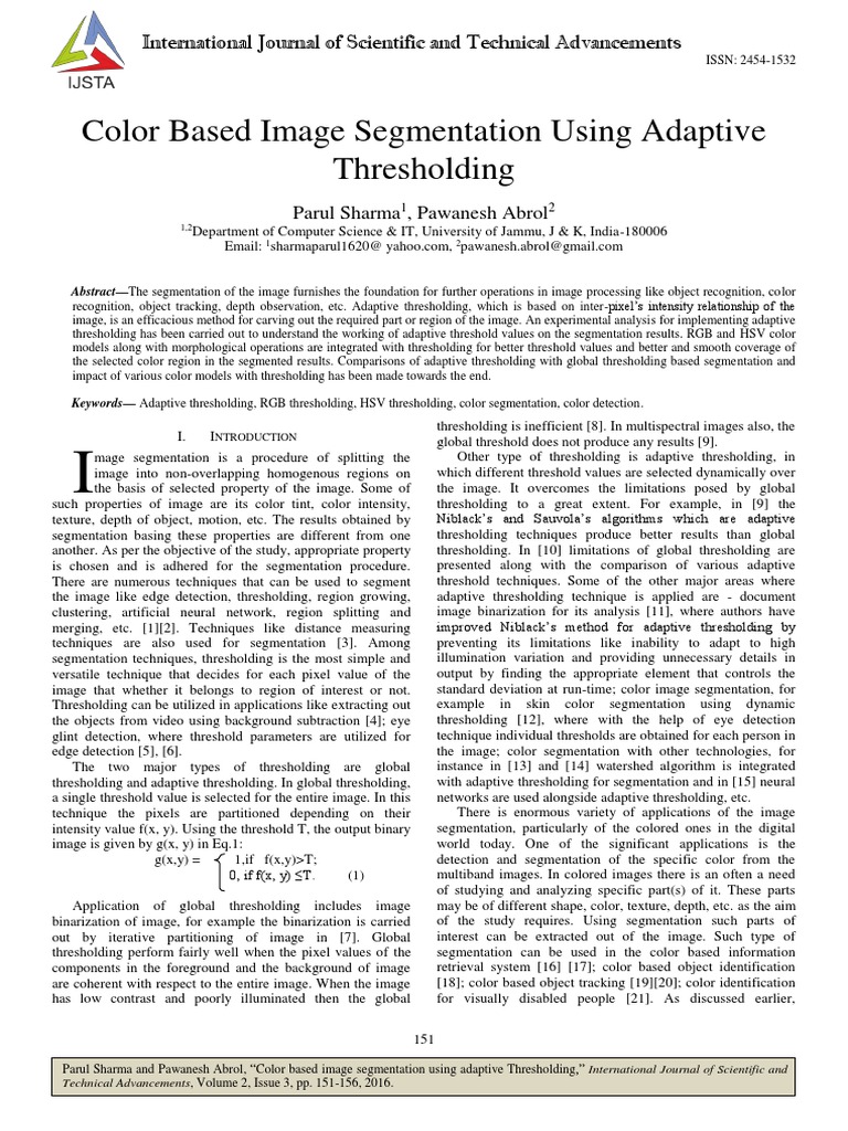 Lor Based Image Segmentation Using Adaptive Thresholding Pdf Image Segmentation Rgb