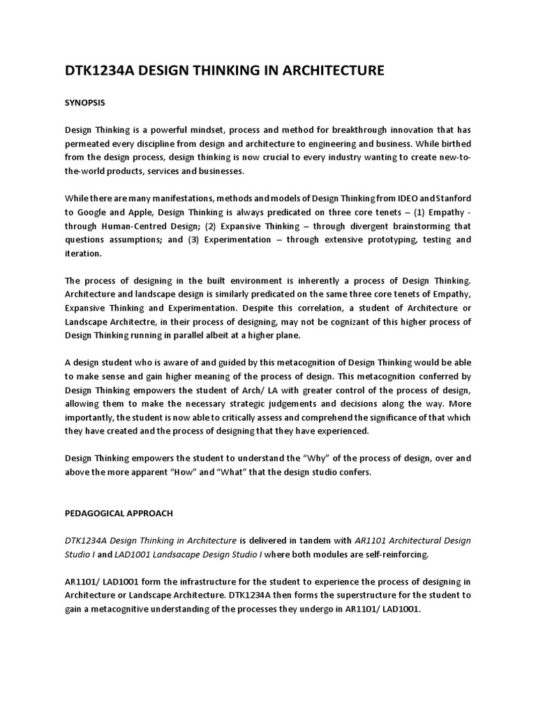 DTK1234A Design Thinking in Architecture - Module Overview | PDF ...