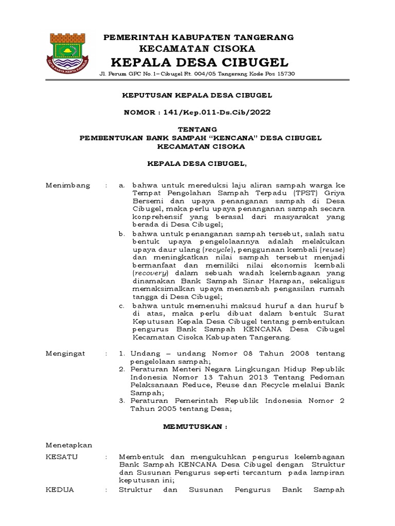 SK Bank Sampah | PDF | Griya & Taman