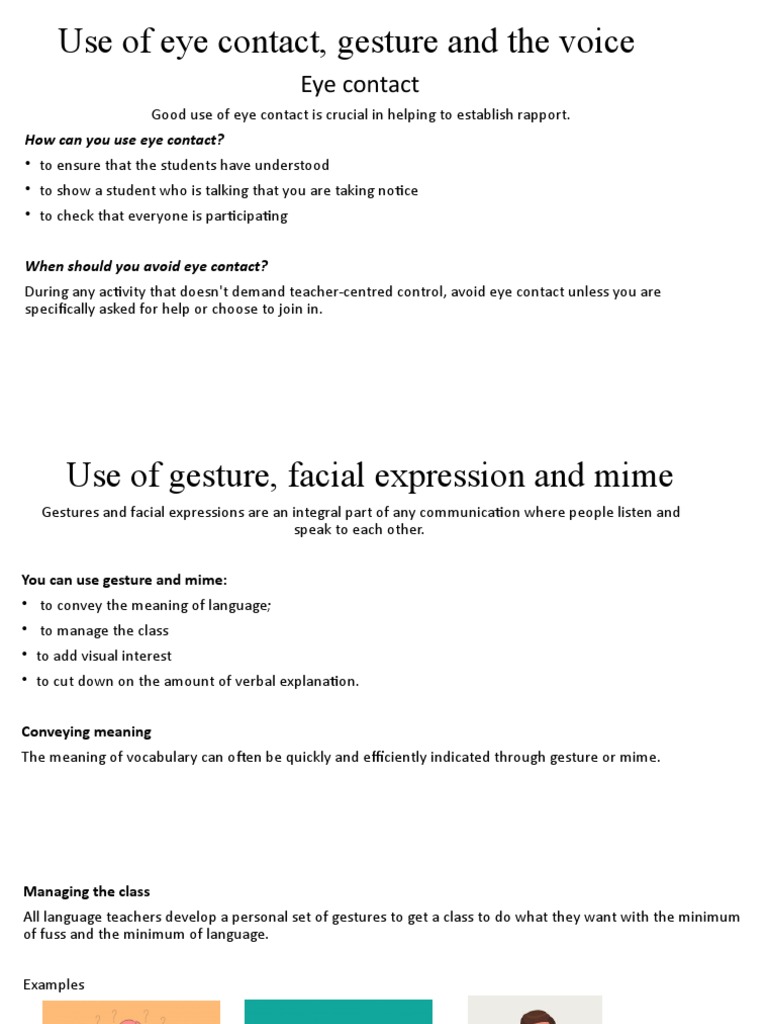 Use of Eye Contact, Gesture and The Voice | PDF | Gesture | Facial ...